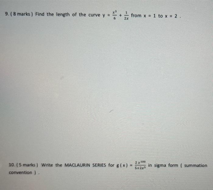 Solved 9. ( 8 marks) Find the length of the curve y=6x3+2x1 | Chegg.com