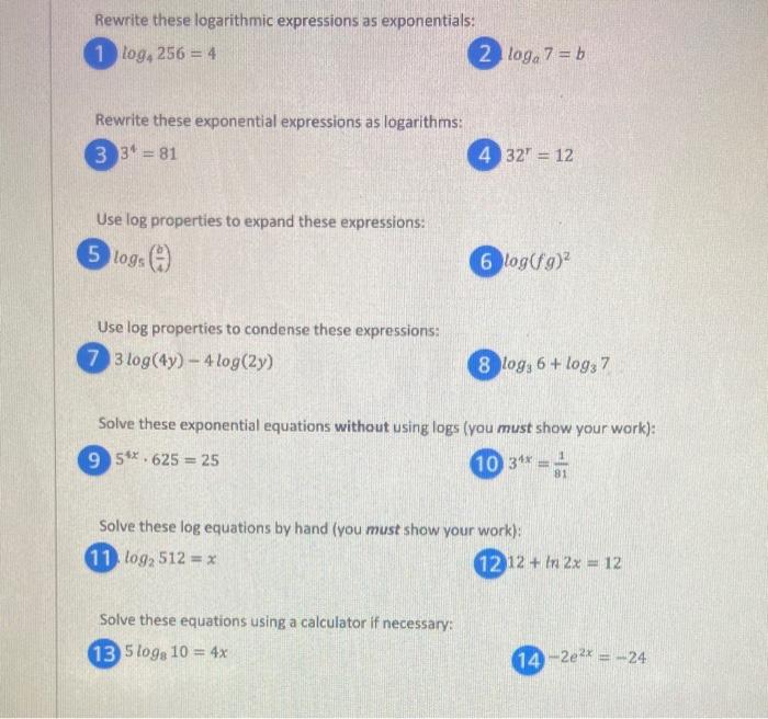 Solved Rewrite these logarithmic expressions as | Chegg.com