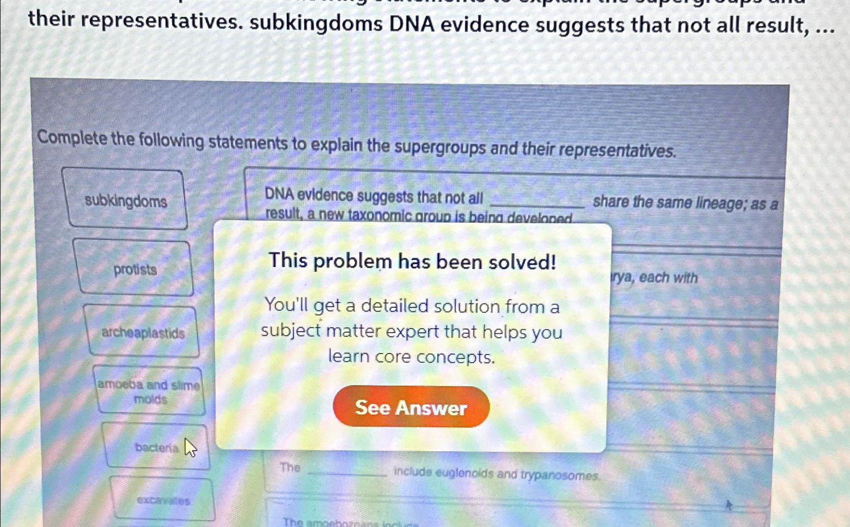 Solved their representatives. subkingdoms DNA evidence | Chegg.com