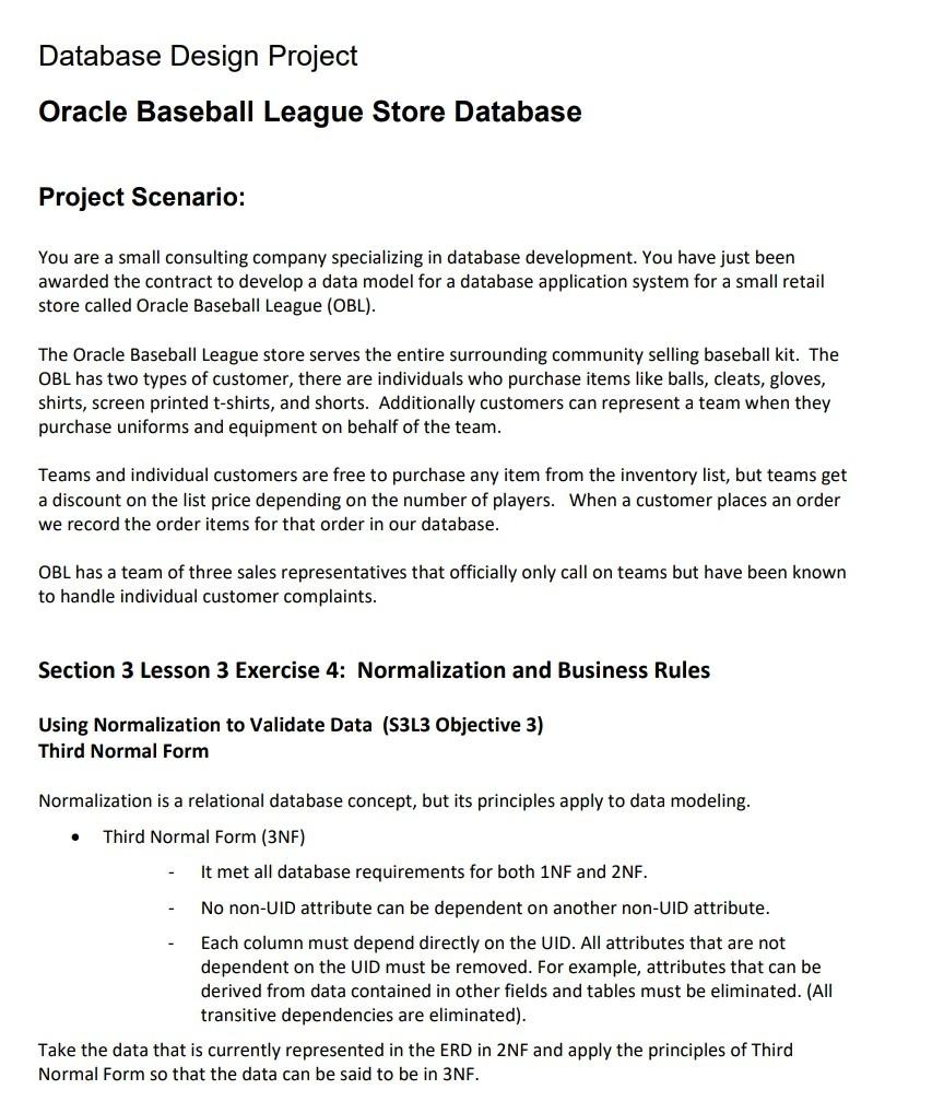 Database Design Project Oracle Baseball League Store