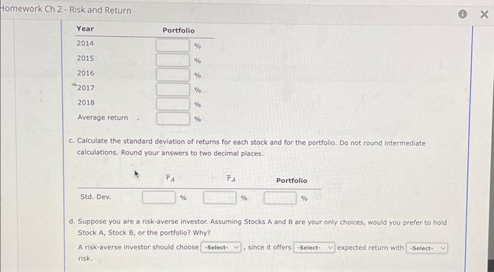 Solved Homework Ch 2-Risk and Return \begin{tabular}{|ll|} | Chegg.com