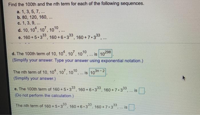 Solved Find the 100th and the nth term for each of the | Chegg.com
