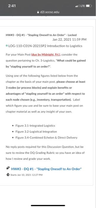 Solved 2:41 LTE d2.sccsc.edu HW#3 - DQ #1 - "Stapling | Chegg.com