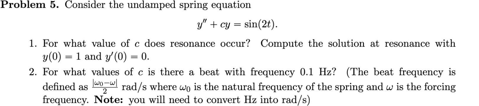 Solved Problem 5. ﻿Consider the undamped spring | Chegg.com