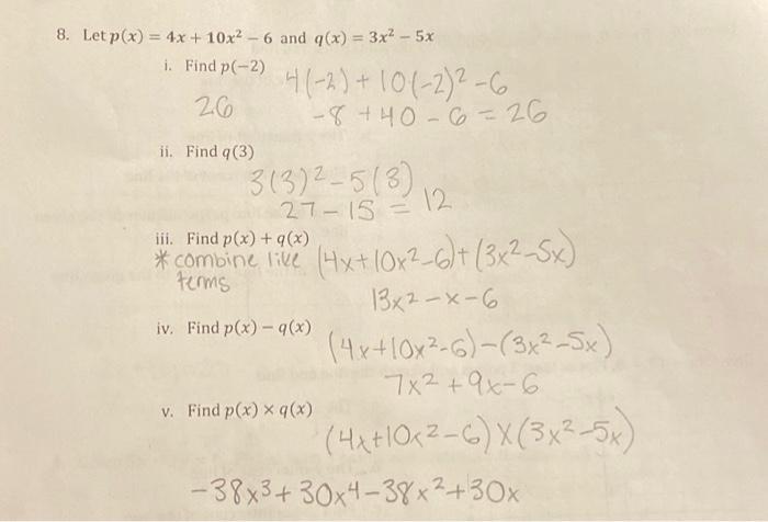 8 Let P X 4x 10x² 6 And Q X 3x² 5x I