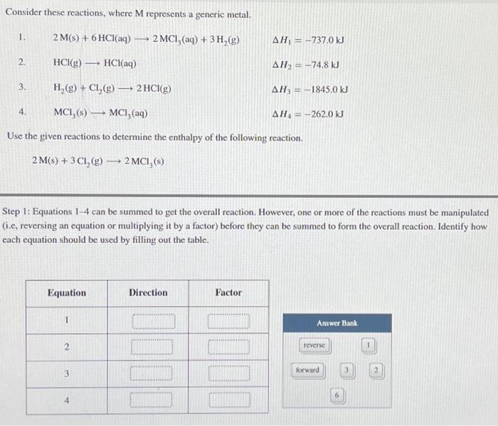 Solved Consider these reactions, where M represents a | Chegg.com