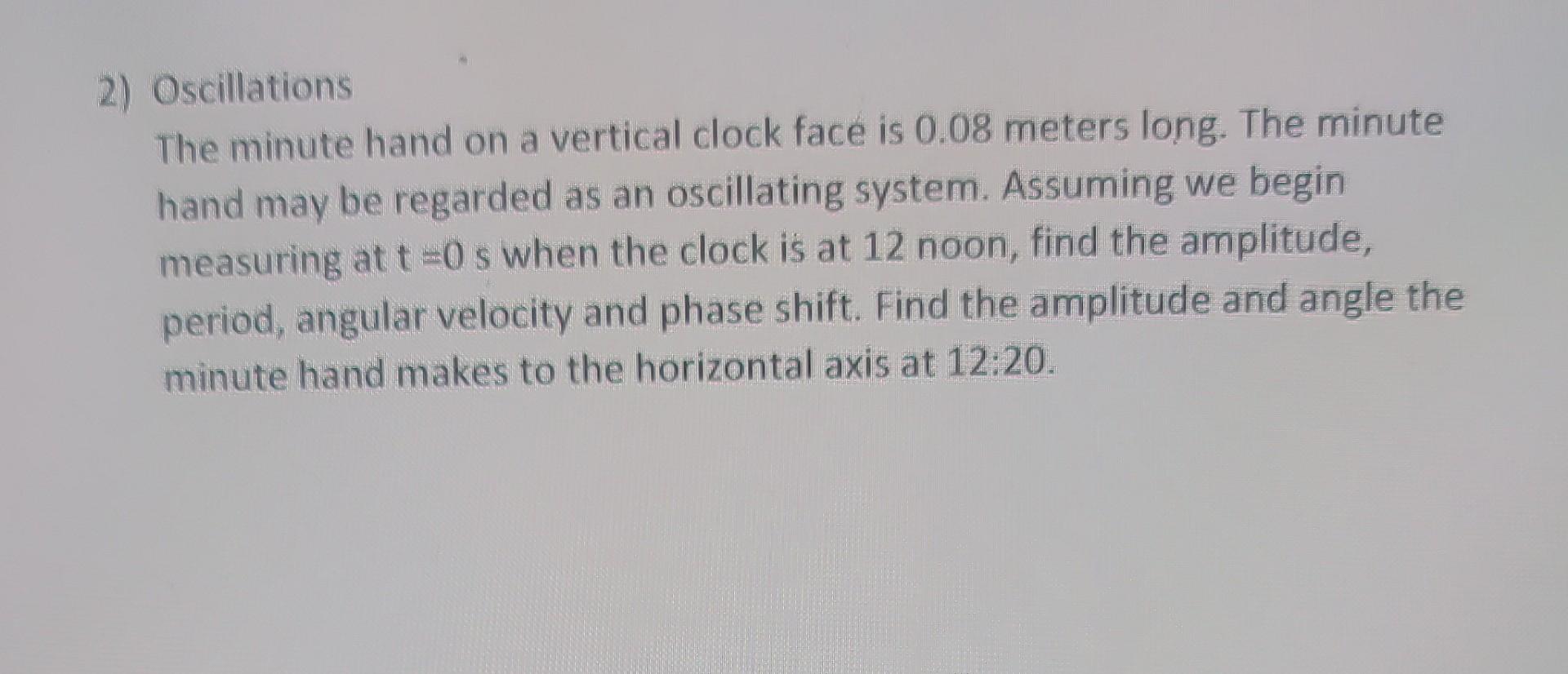 Solved 2) Oscillations The minute hand on a vertical clock | Chegg.com