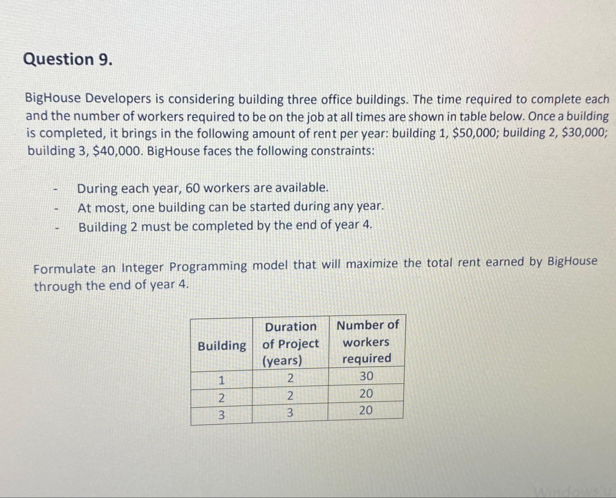 Solved Question 9.BigHouse Developers is considering | Chegg.com