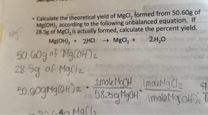 Solved - Calculate the theoretical yield of MgCl2 formed | Chegg.com
