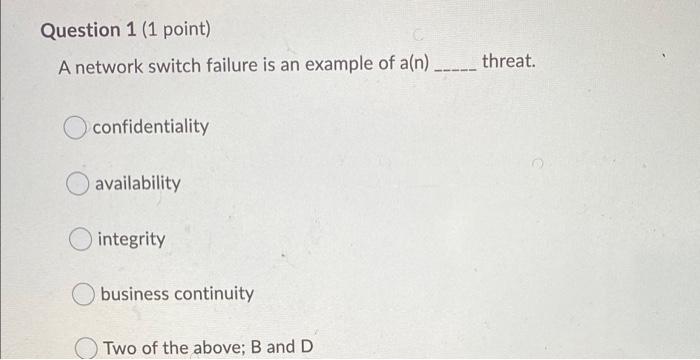 Solved Question 1 (1 point) A network switch failure is an | Chegg.com