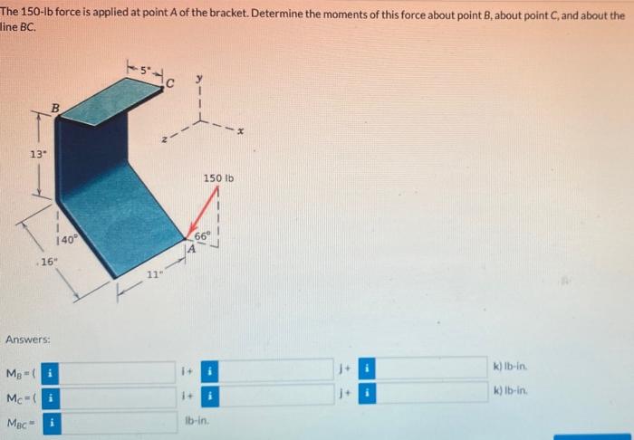 Solved The 150-lb force is applied at point A of the | Chegg.com