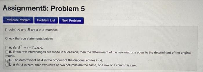 Solved Assignment5 Problem 5 Previous Problem Problem List 0022