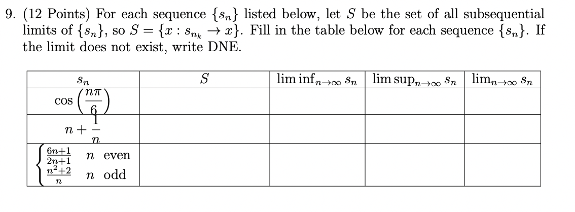 Solved (12 ﻿Points) ﻿For each sequence {sn} ﻿listed below, | Chegg.com
