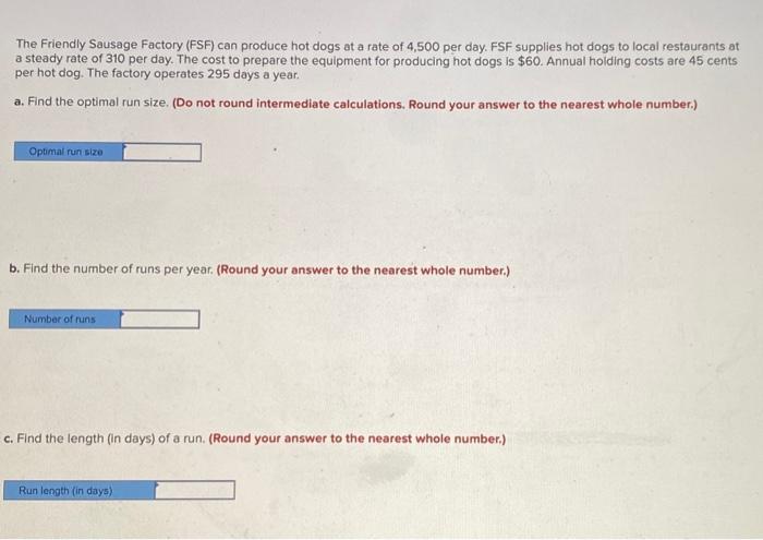 Solved The Friendly Sausage Factory (FSF) can produce hot | Chegg.com