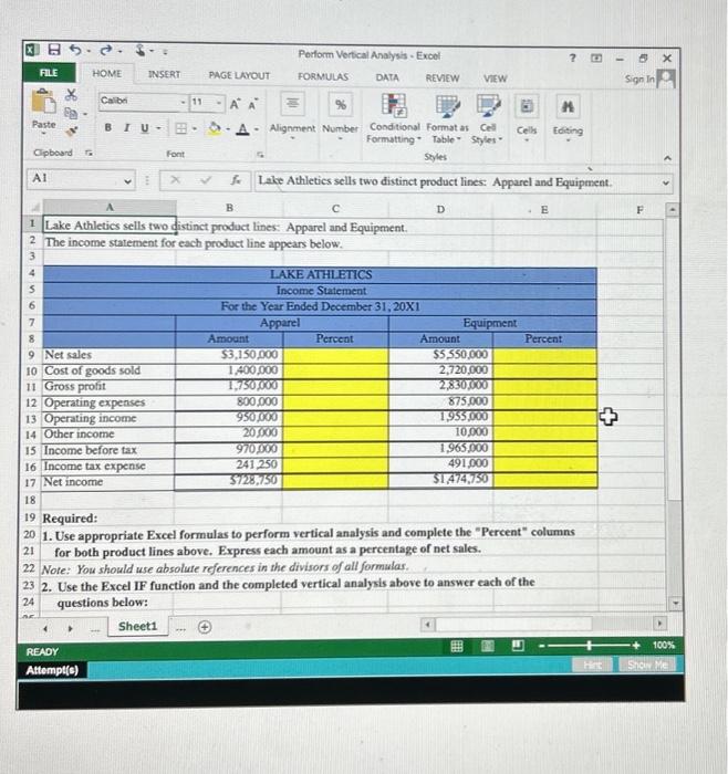 Solved 9 Required: 1. Use appropriate Excel formulas to | Chegg.com
