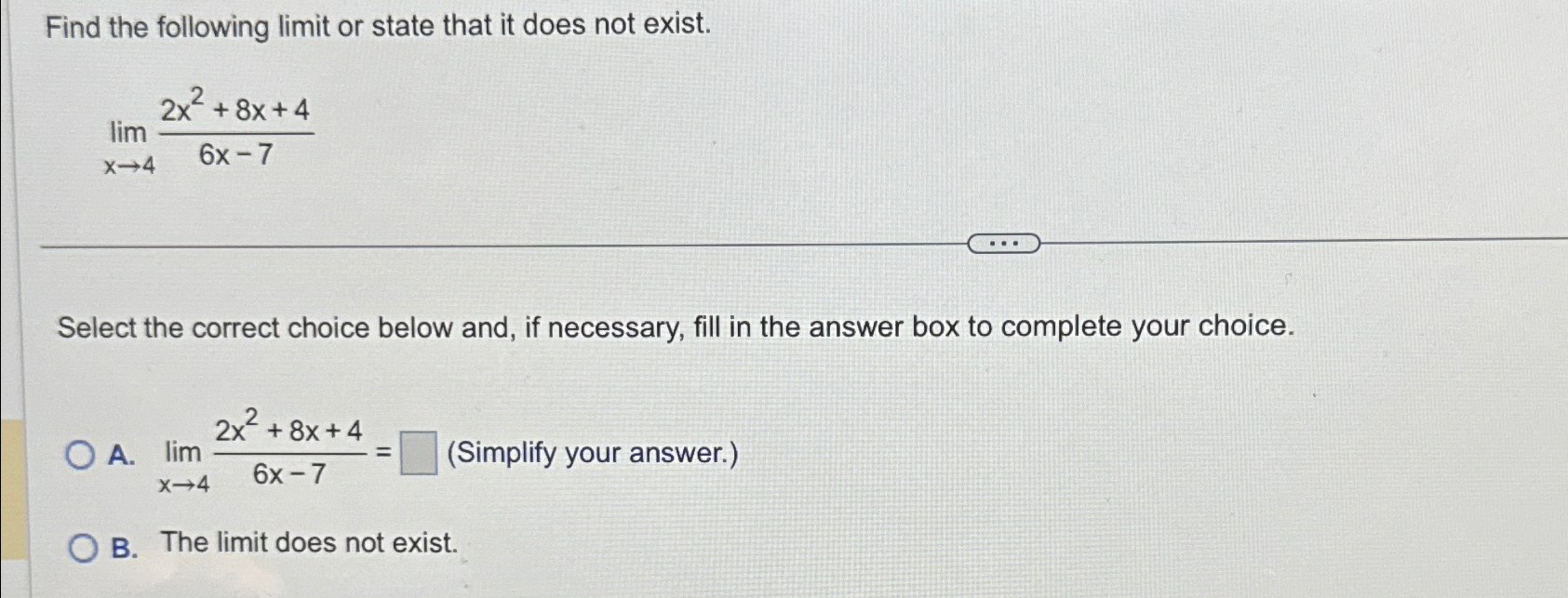 Solved Find the following limit or state that it does not | Chegg.com