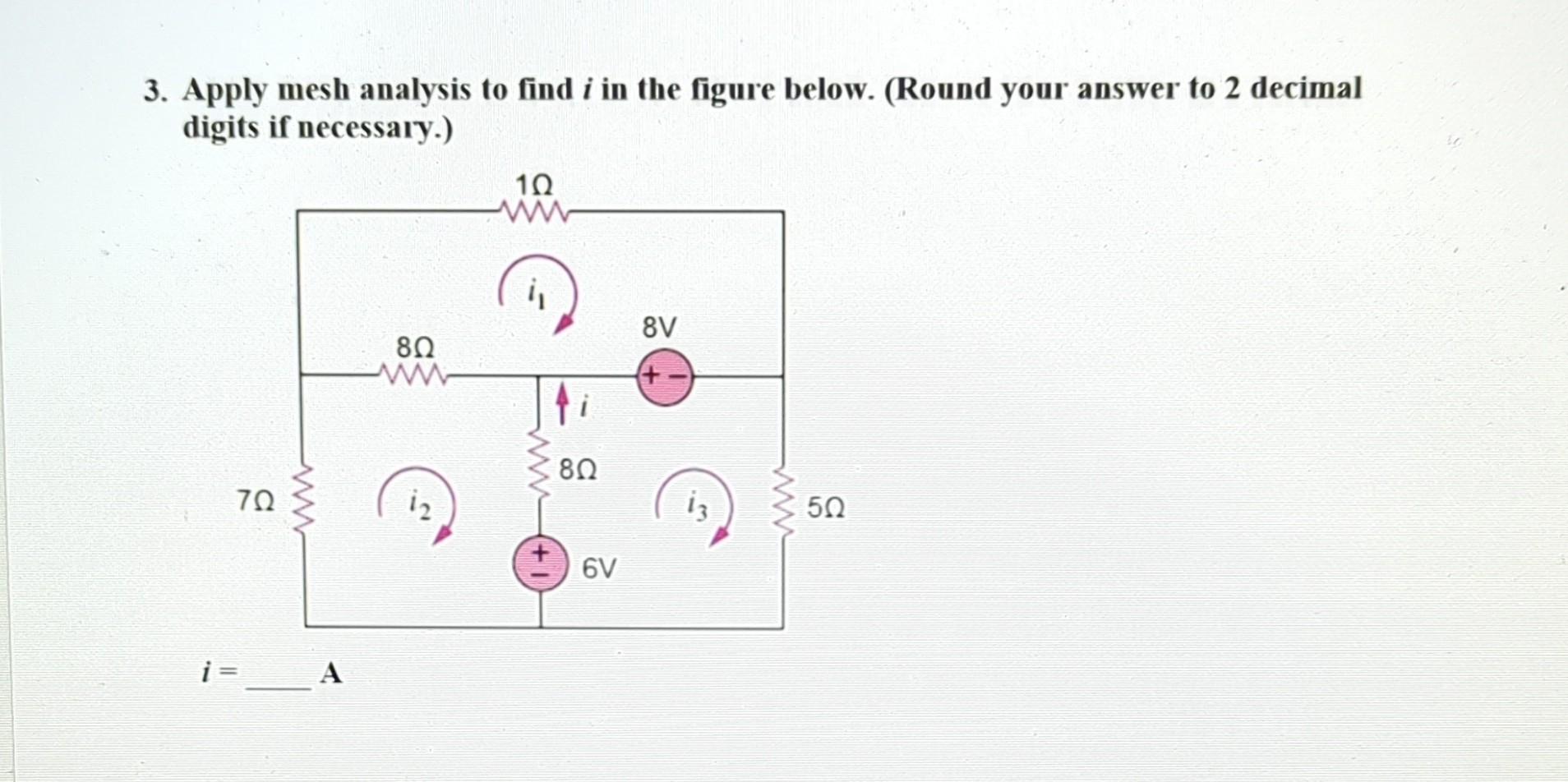 Solved 3. Apply mesh analysis to find i in the figure below. | Chegg.com