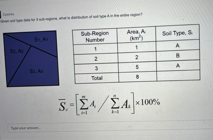 Solved 3 points Given soil type data for 3 sub-regions, what | Chegg.com