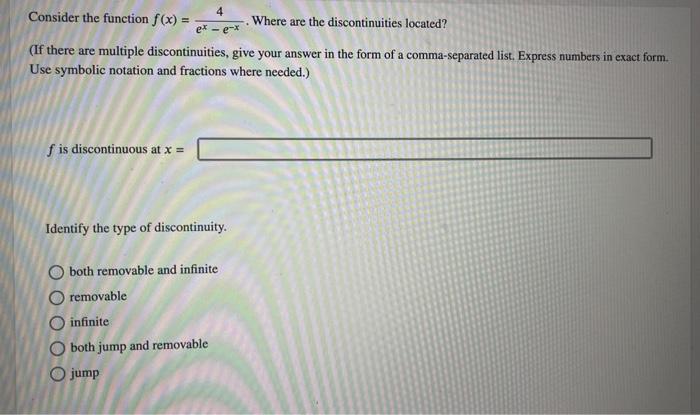 Solved Consider the function f(x)=ex−e−x4. Where are the | Chegg.com