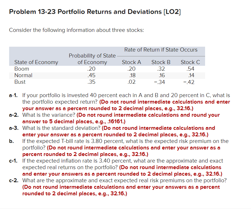 Solved Problem 13-23 ﻿Portfolio Returns and Deviations | Chegg.com