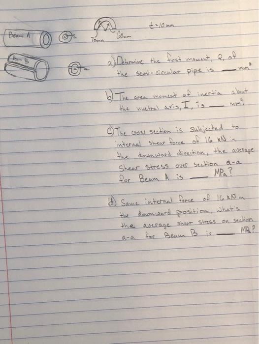 Solved + Beam A -Com 7o. a) Determine the first moment, Q, | Chegg.com