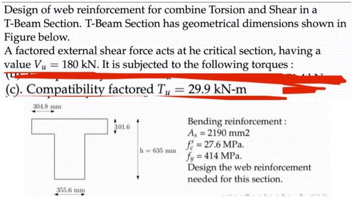 Design of web reinforcement for combine Torsion and | Chegg.com