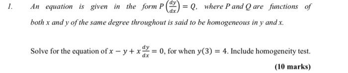 Solved 1. An equation is given in the form P = 0, where P | Chegg.com