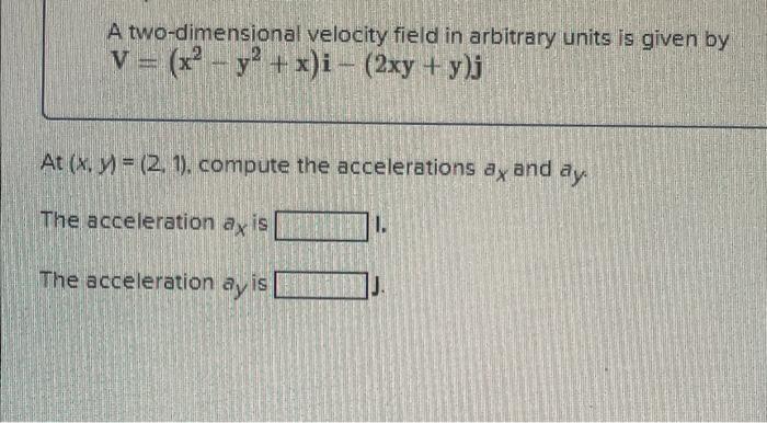 Solved A two-dimensional velocity field in arbitrary units | Chegg.com