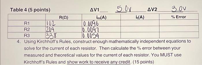 Solved Table 4 ( 5 points) ΔV1 ΔV2 3.0 V 4. Using | Chegg.com