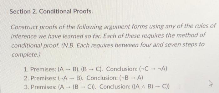 Section 2. Conditional Proofs. Construct proofs of | Chegg.com