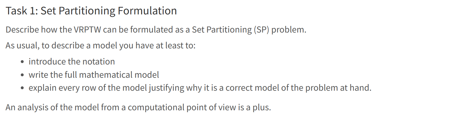 Solved Task 1: Set Partitioning FormulationDescribe how the | Chegg.com