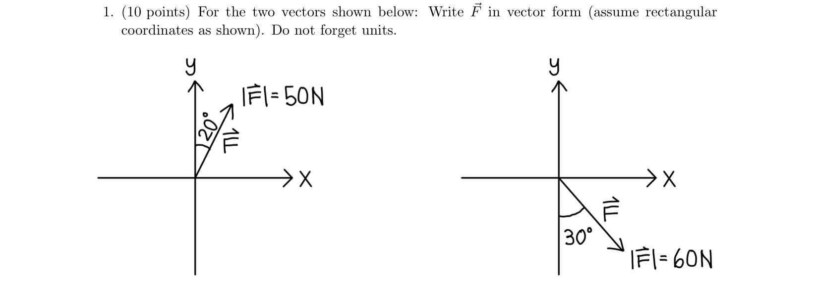 Solved (10 ﻿points) ﻿For the two vectors shown below: Write | Chegg.com