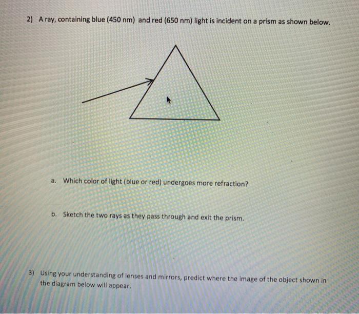 Solved 2) A ray, containing blue (450 nm) and red (650 nm) | Chegg.com
