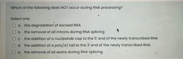 Solved Which of the following does NOT occur during RNA | Chegg.com