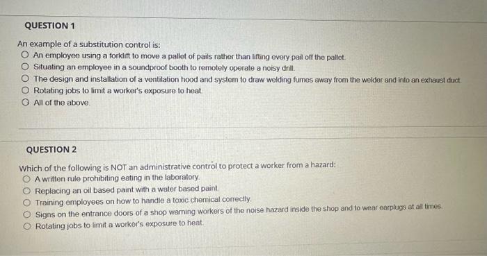 Solved An example of a substitution control is: An employee | Chegg.com