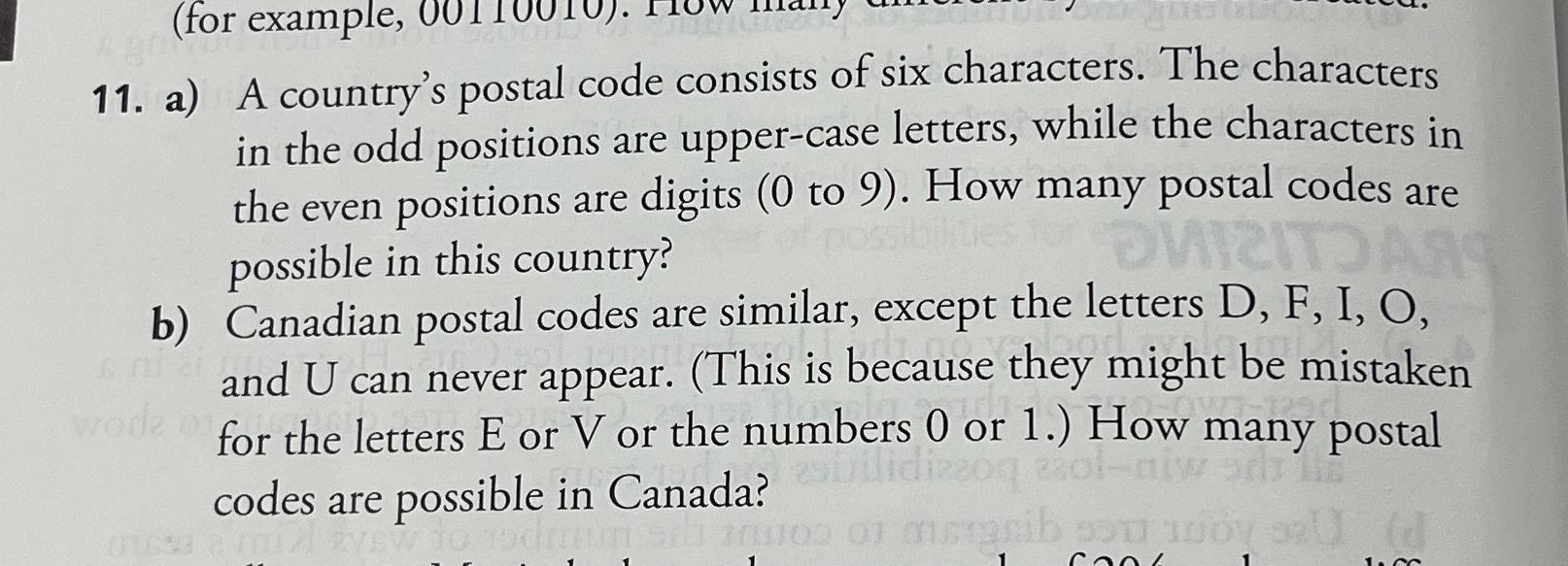 Solved a) ﻿A country's postal code consists of six | Chegg.com