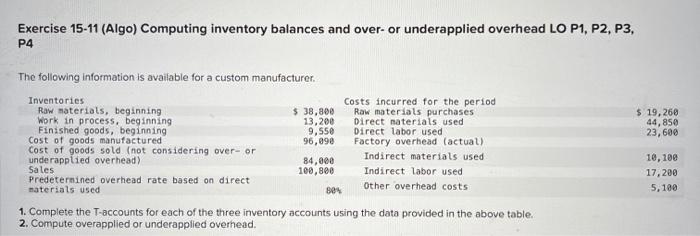 Solved Exercise 15-11 (Algo) Computing inventory balances | Chegg.com