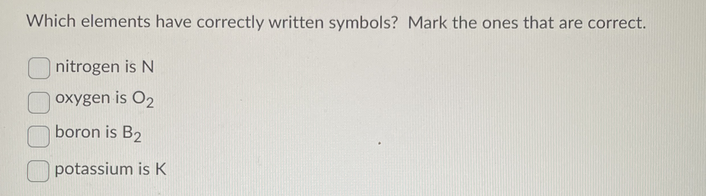 Solved Which elements have correctly written symbols? Mark | Chegg.com