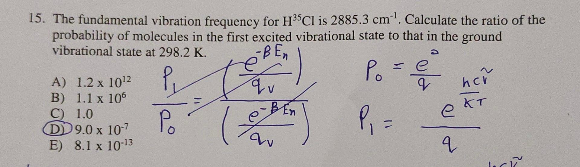 Solved 5. The fundamental vibration frequency for H35Cl is | Chegg.com