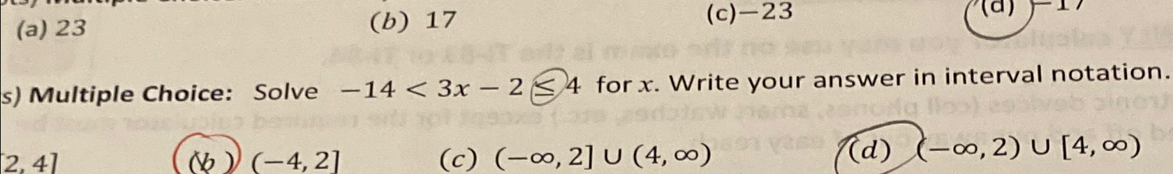 Solved Multiple Choice: Solve -14