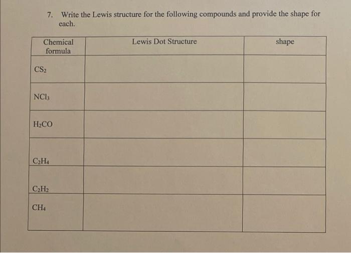 Solved 7. Write the Lewis structure for the following | Chegg.com