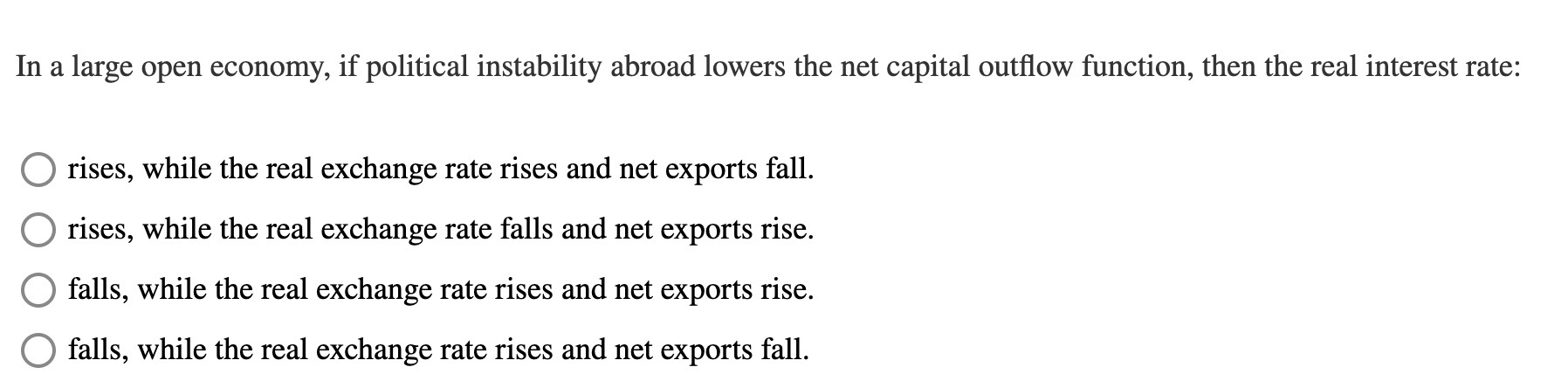 Solved In a large open economy, if political instability | Chegg.com