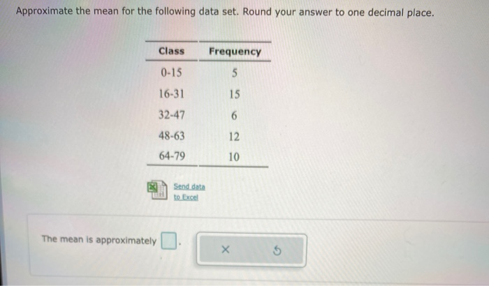 Solved Approximate the mean for the following data set. | Chegg.com