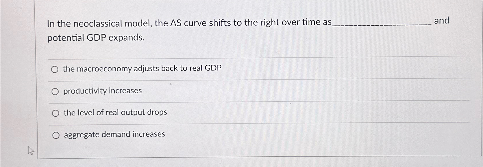 Solved In the neoclassical model, the AS curve shifts to the | Chegg.com