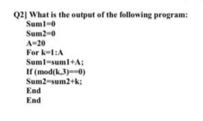 Solved Q2) What is the output of the following program: Sum1 | Chegg.com