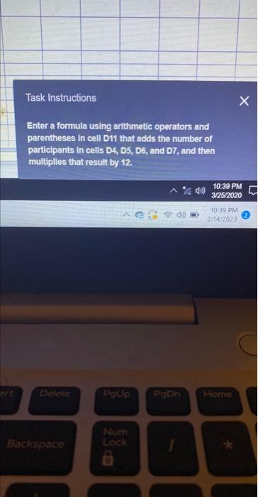 Task Instructions Enter a formula using arithmetic | Chegg.com