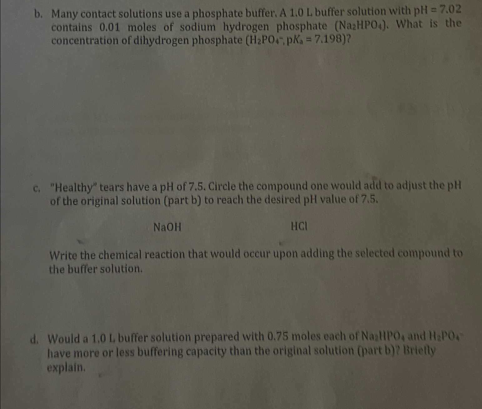 Solved b. ﻿Many contact solutions use a phosphate buffer, A | Chegg.com