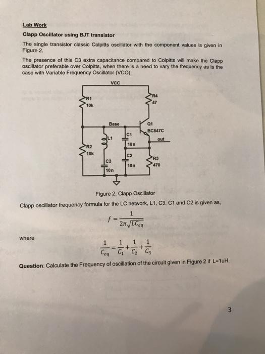 Solved Lab Work Clapp Oscillator using BJT transistor The | Chegg.com