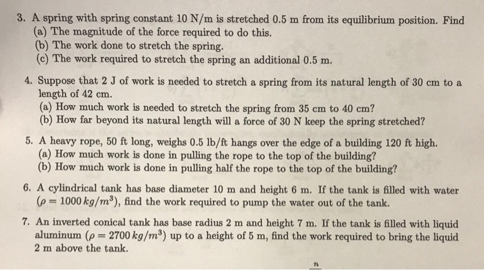 Solved 3. A spring with spring constant 10 N/m is stretched | Chegg.com