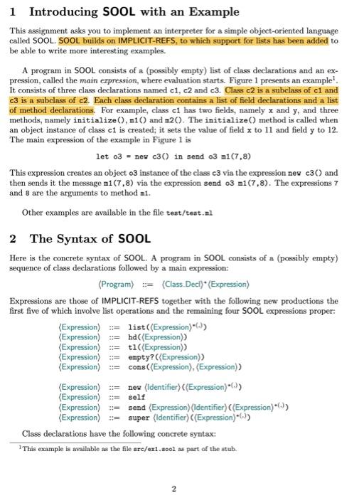 Solved 1 Introducing SOOL with an Example This assignment | Chegg.com